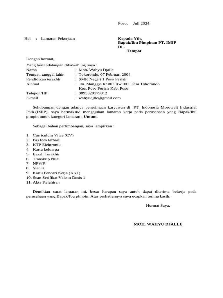 Surat-Lamaran WAHYU | PDF