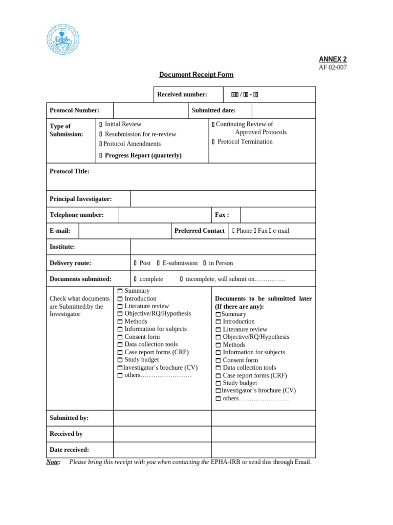 Document Receipt Form ANNEX 2 | PDF