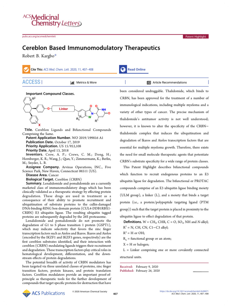 2020, Good, Cereblon Based Immunomodulatory Therapeutics | PDF ...