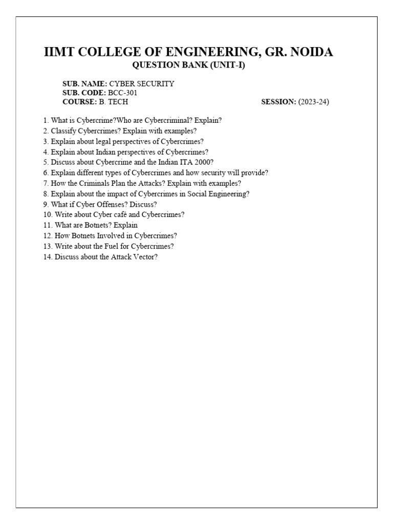 Cs Question Bank Unit1 | PDF