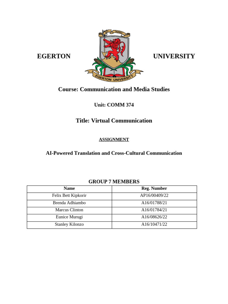 Group 7 Comm 374 Virtual Communication Assign | PDF | Translations | Artificial Intelligence