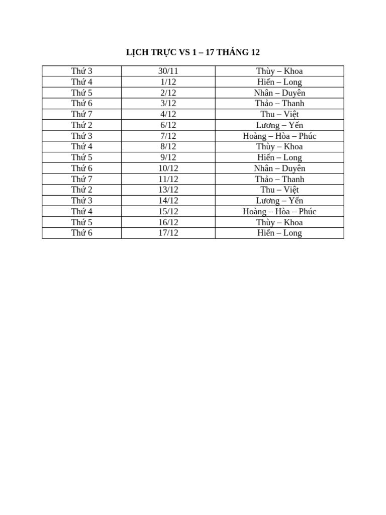 Lịch Trực vs t12 | PDF