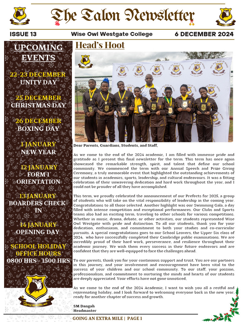 6 December 2024 Westgate College Newsletter. | PDF