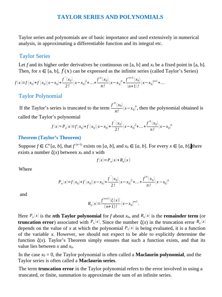 Taylor Series Part A | PDF | Summation | Polynomial