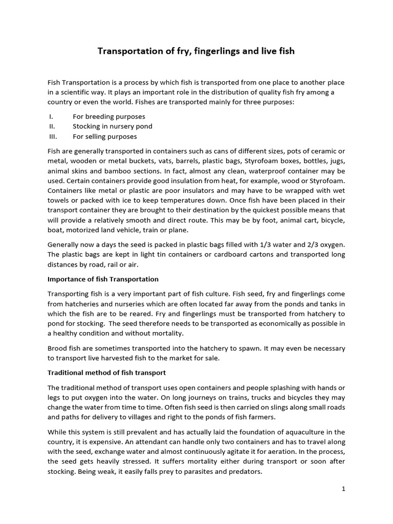 Transportation of Fry For Class | PDF | Water | Fish