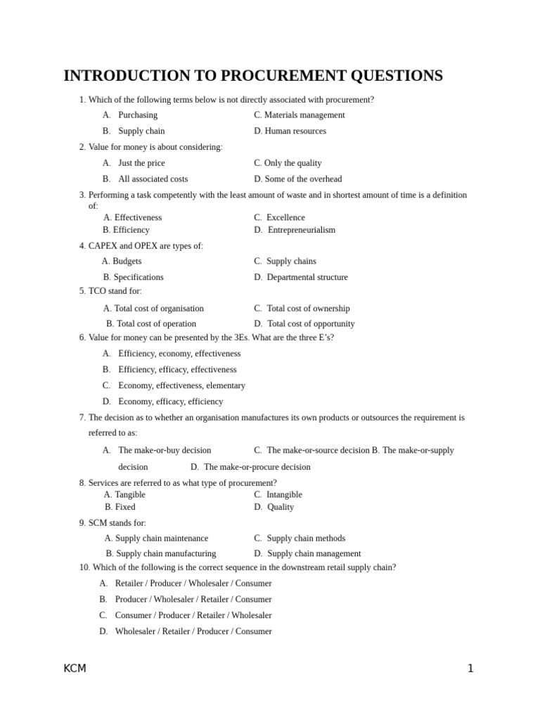 Procurement Questions | PDF | Supply Chain | Procurement