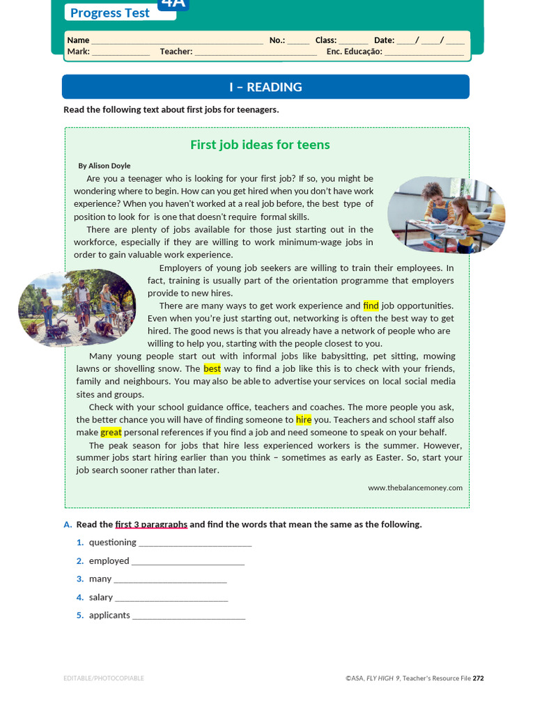 Progress Test 4a Pdf Waiting Staff Labor