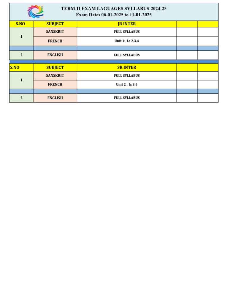 Term-Ii Exam Languages Syllabus-2024-25 | PDF