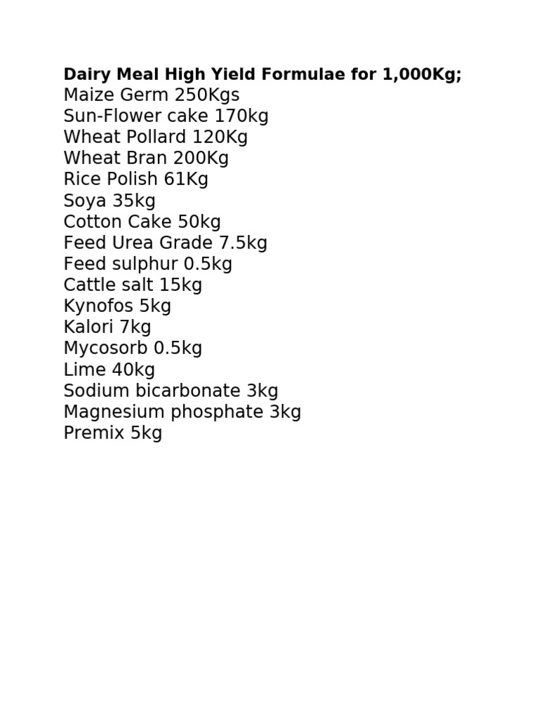 High Yield Dairy Meal Formula Guide | PDF