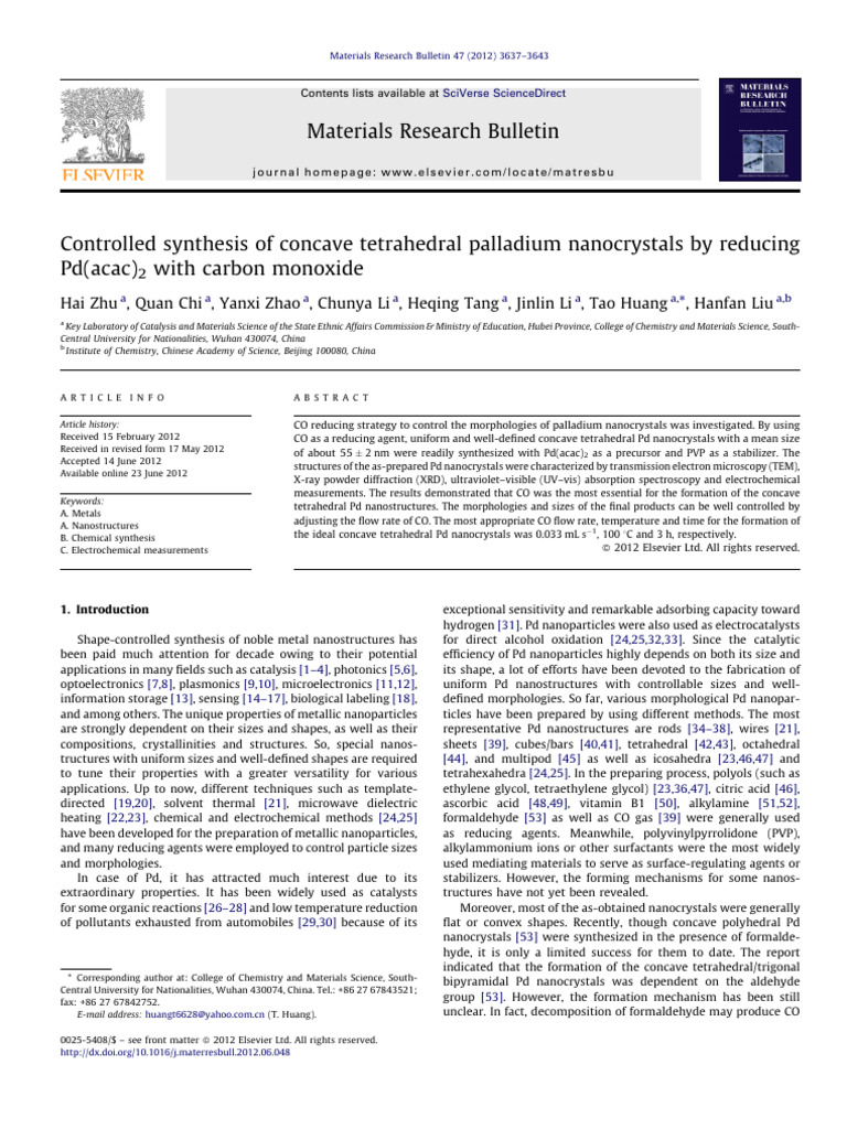 Controlled Synthesis of Concave Tetrahedral Palladium Nanocrystals by Reducing PD (Acac) 2 With ...