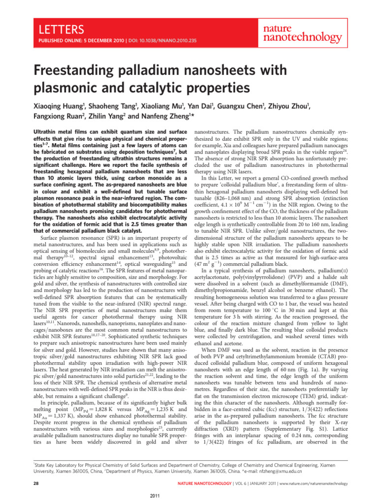 Freestanding Palladium Nanosheets Synthesis | PDF | Transmission ...