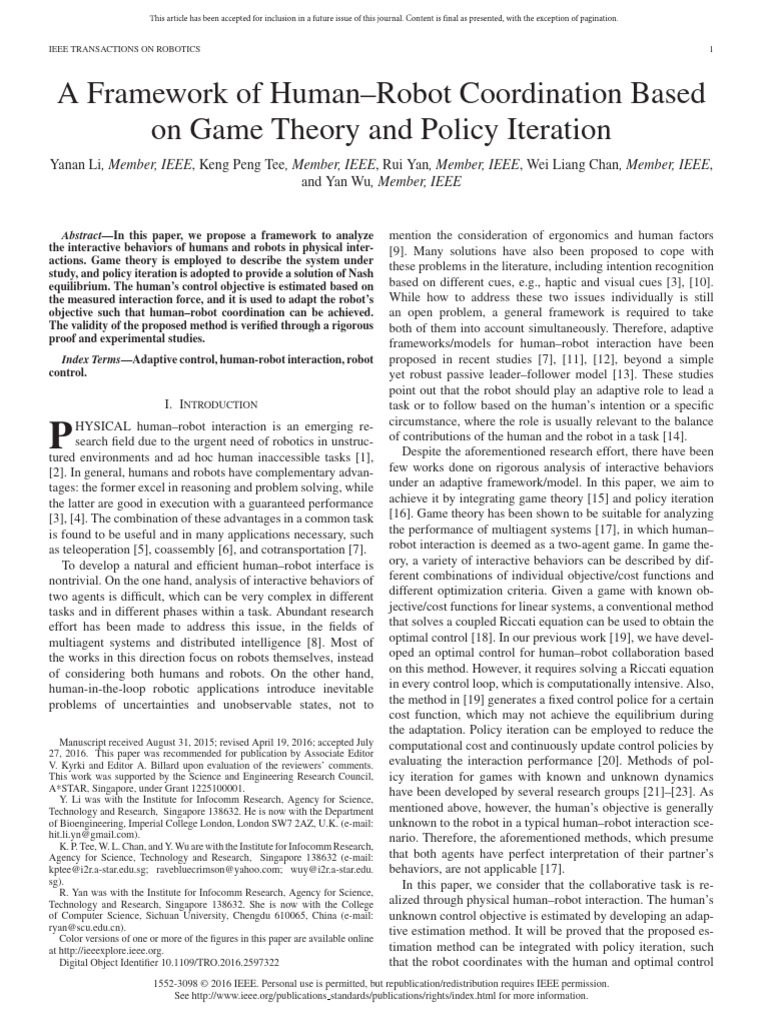 A Framework of Human–Robot Coordination Based on Game Theory and Policy ...
