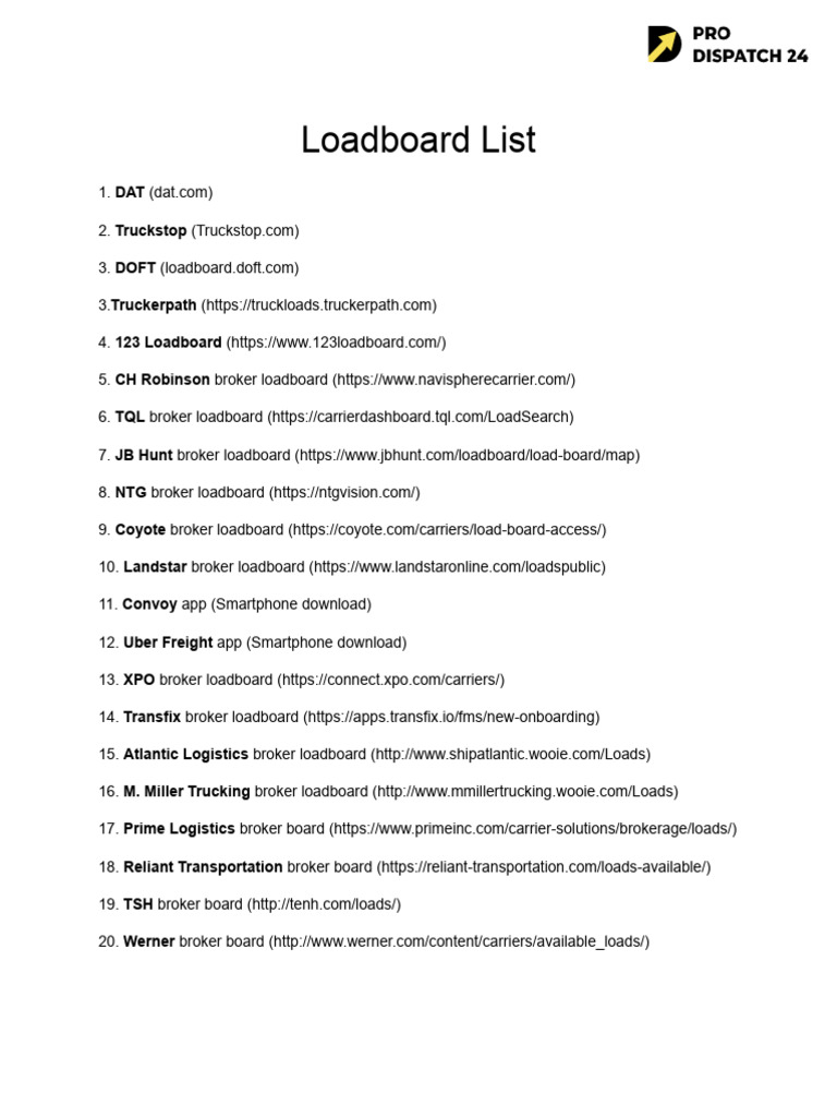 Top 20 Loadboards for Trucking | PDF