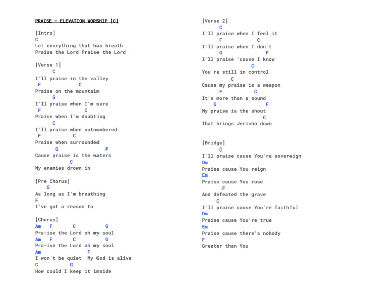 Chords Praise - Elevation Worship (C) - 2 | PDF