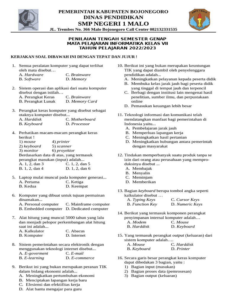 SOAL PTS TIK 7 | PDF