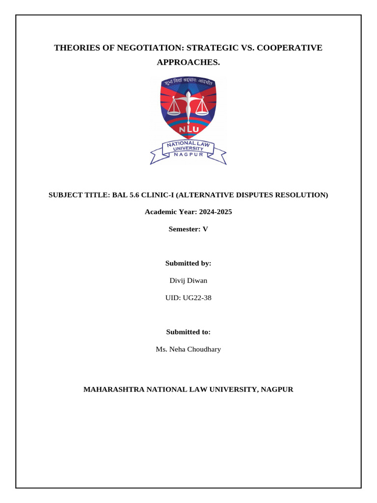 THEORIES OF NEGOTIATION divij | PDF | Negotiation | Alternative Dispute ...
