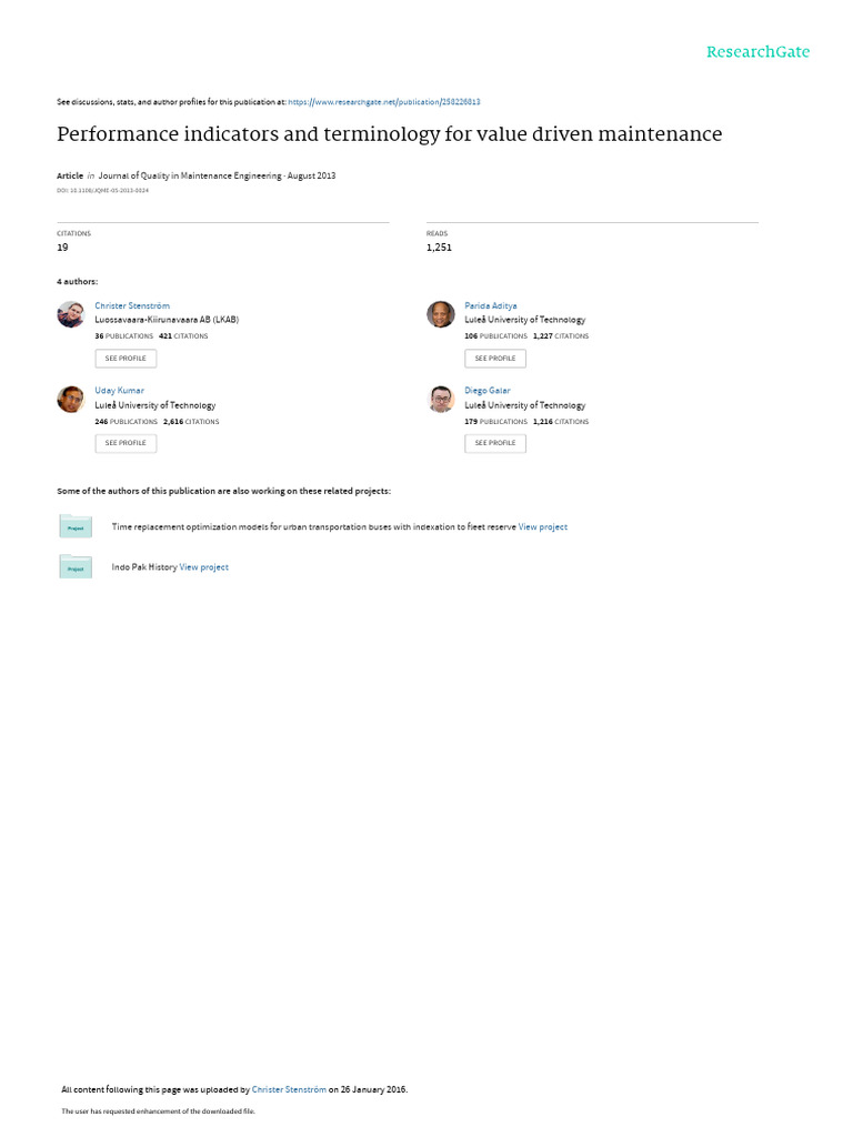 Performance Indicators and Terminology For Value Driven Maintenance ...