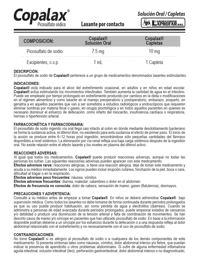 Copalax Todas Prospecto | PDF | Diarrea | Medicamentos con receta