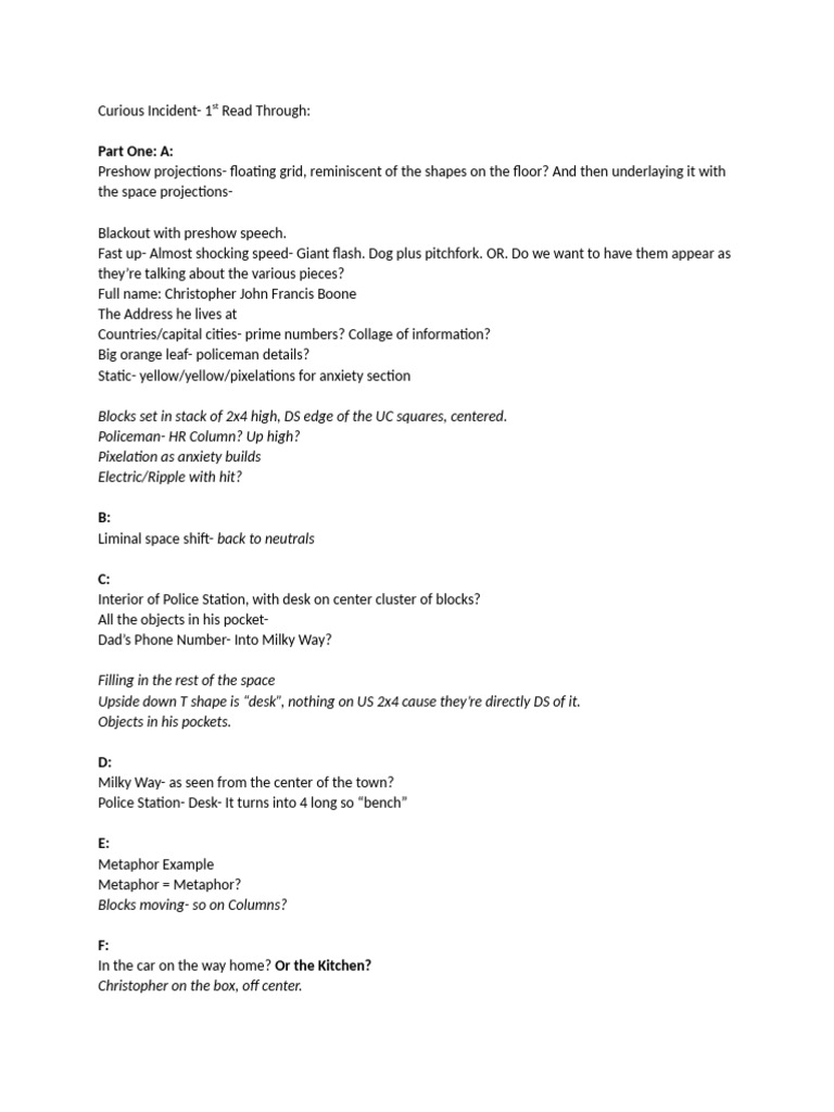"First Read Through: The Curious Incident" | PDF