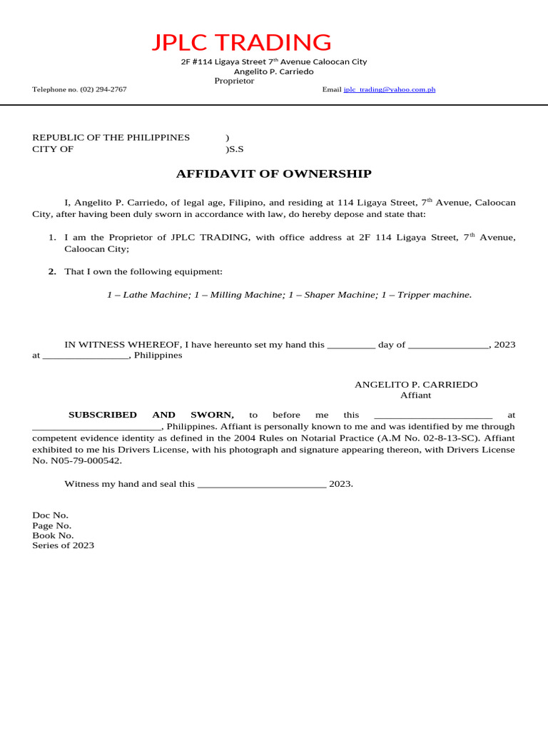 affidavit of ownership | PDF