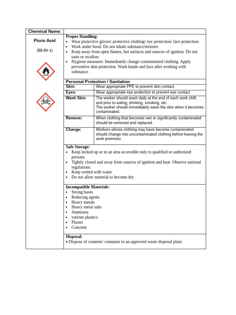 Proper Handling and Safe Storage -Picric Acid | PDF
