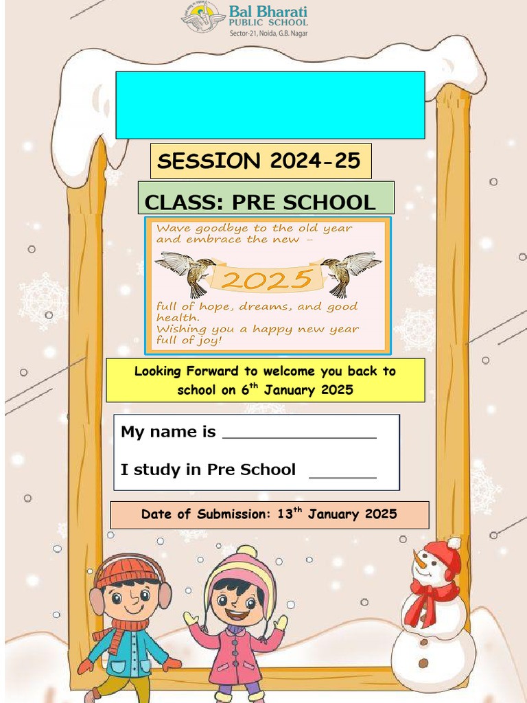 Pre School Winter Holiday Homework 2024 25 | PDF