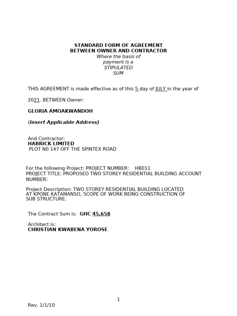 Standard-Form-of-Agreement-Between-Owner-and-Contractor-Stipulated-Sum GLORIA A. | PDF | Breach ...