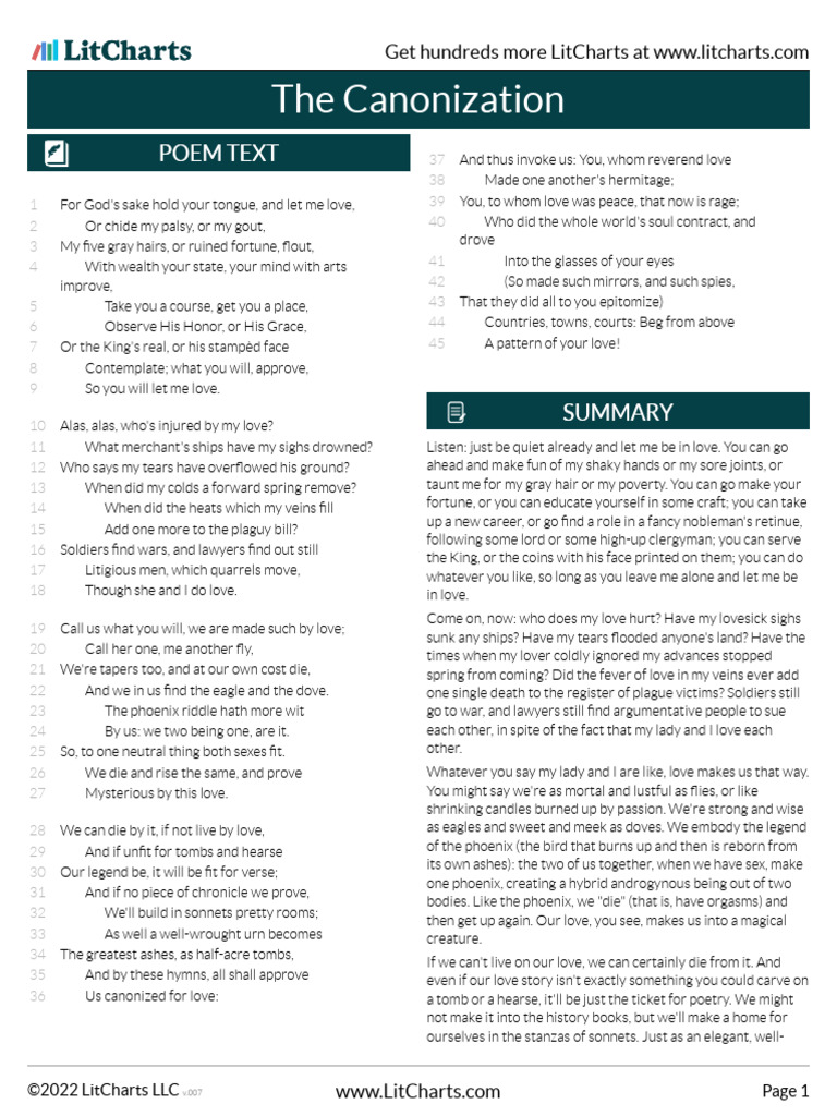 Canonization | PDF | Love | Poetry