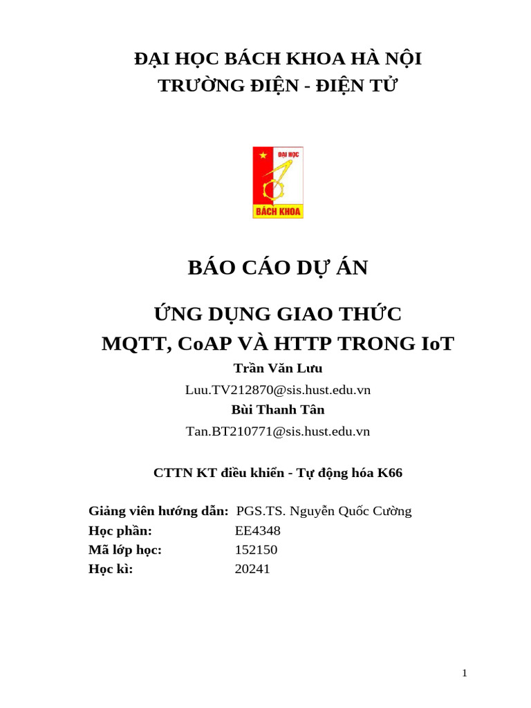 Báo Cáo D Án: NG D NG Giao TH C MQTT, Coap Và HTTP Trong Iot | PDF