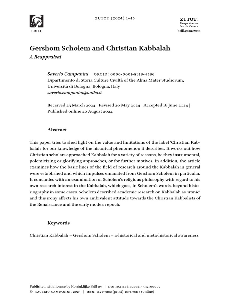 Gershom Scholem and Christian Kabbalah | PDF | Kabbalah | Zohar