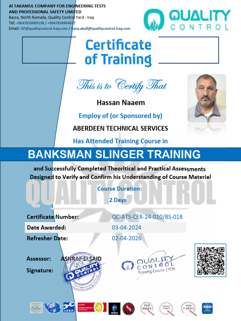 18 Hassan Naaem Banksman Slinger Training | PDF