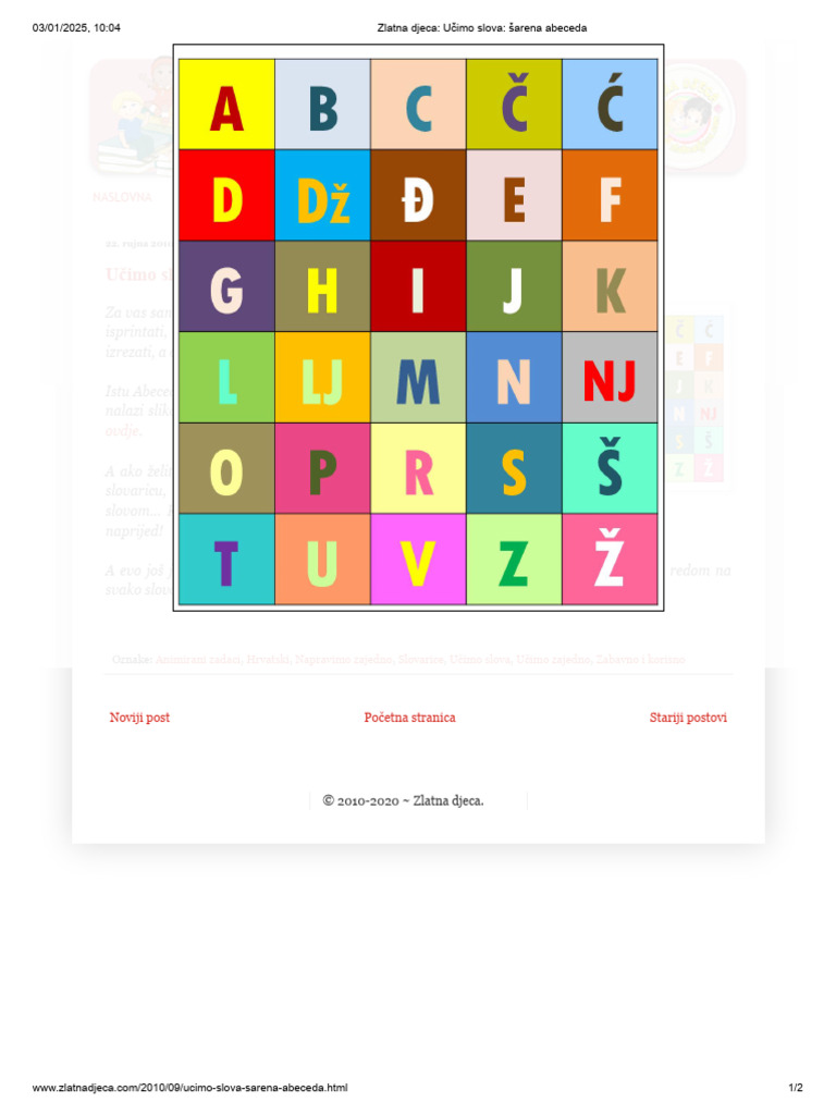 Zlatna Djeca - Učimo Slova - Šarena Abeceda | PDF