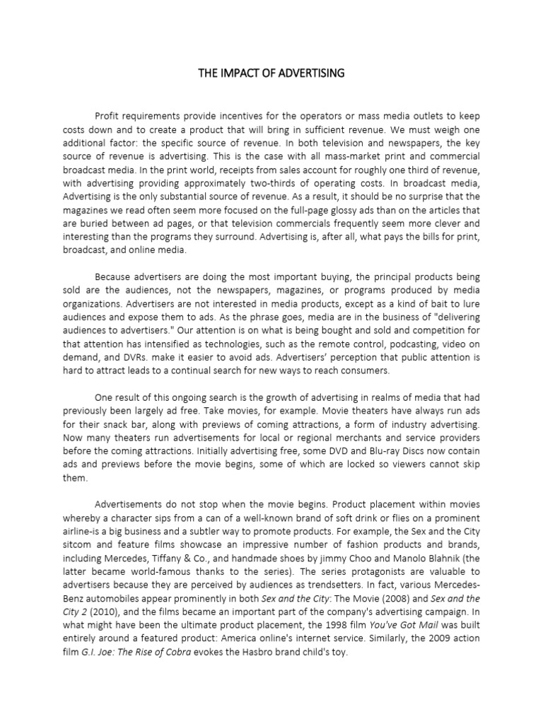 The impact of Advertising (reading) | PDF | Mass Media | Advertising