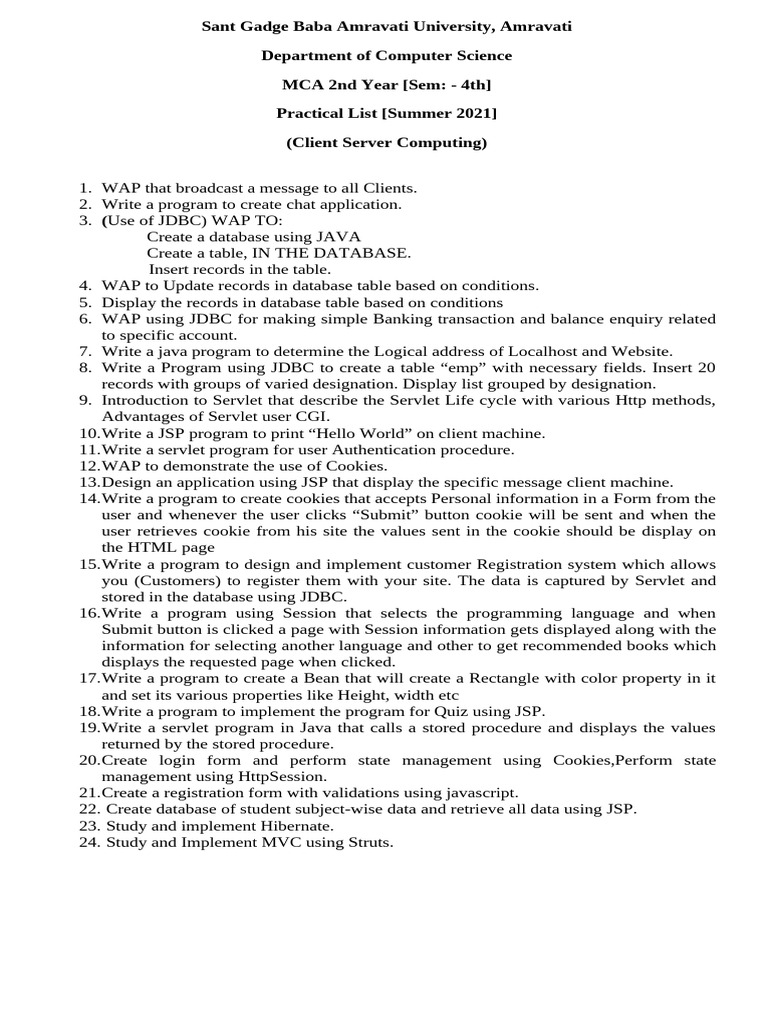 MCA 2nd Year Practical List 2021 | PDF | Http Cookie | Databases