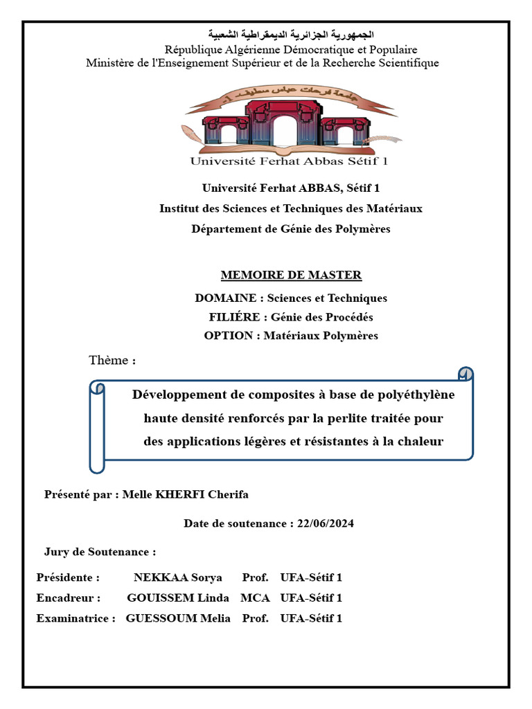Mémoire Cherifa FINAL | PDF | Thermoplastique | Polyéthylène