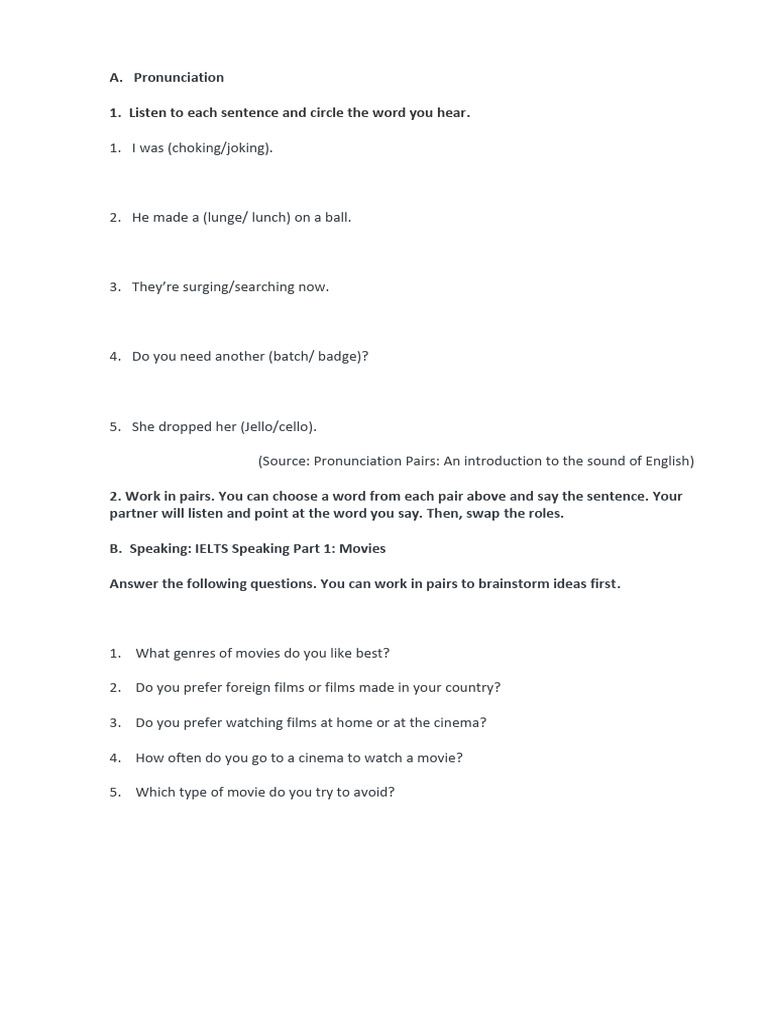 ESL Pronunciation & Speaking Practice | PDF