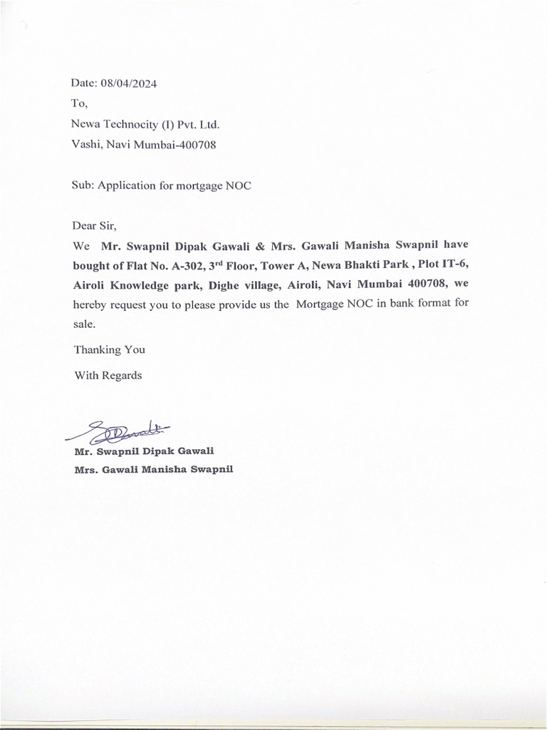 Swapnil Gawali NOC Application | PDF