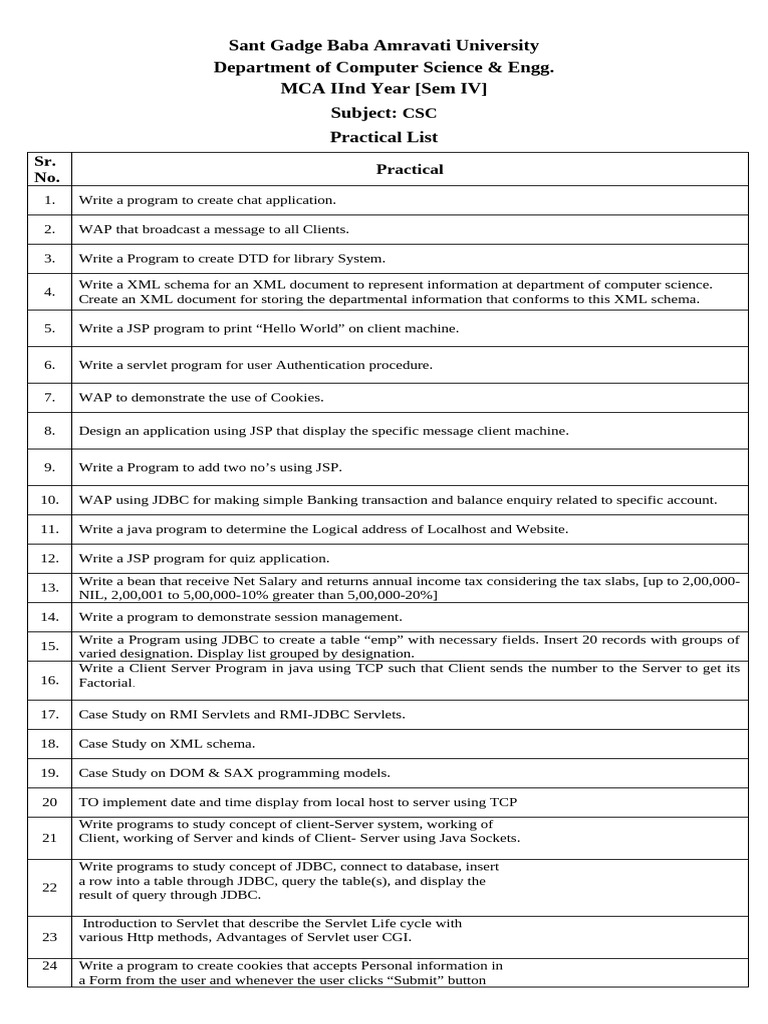MCA 2nd Yr Practical List S-2020 | PDF | Databases | Xml