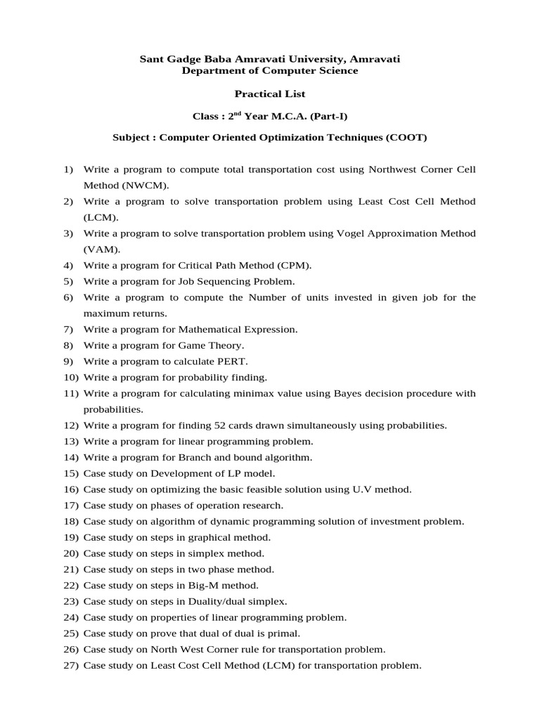 MCA 2yr Practical list W-2019 | PDF | Linear Programming | Computer File