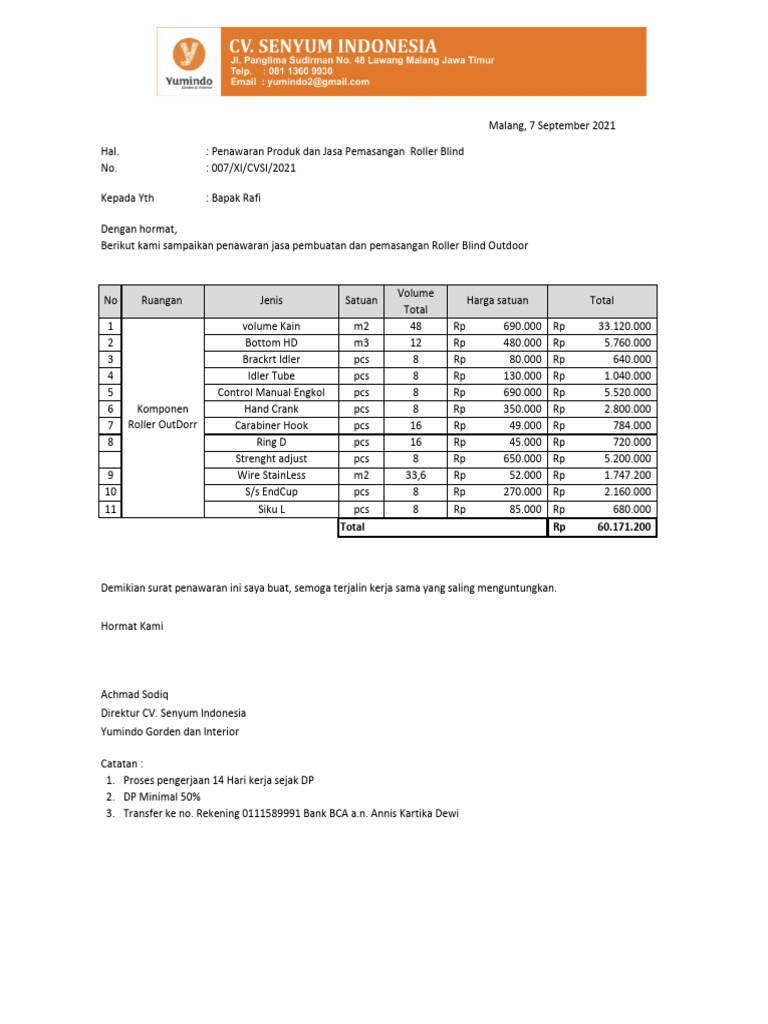 Penawaran Ibu Bapak Rafi 2 | PDF