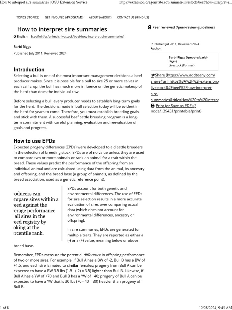 How To Interpret Sire Summaries - OSU Extension Service | PDF | Cattle ...