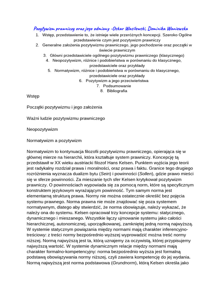Koncepcja Pozytywizmu Prawniczego | PDF