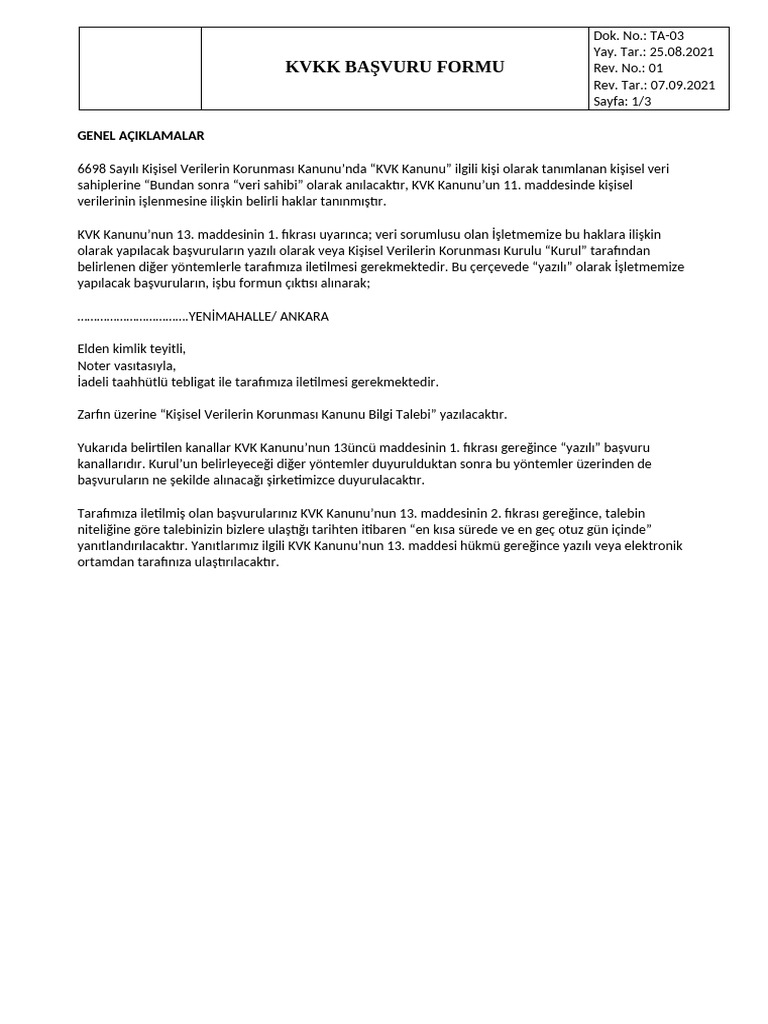 Ta-04 KVKK Başvuru Formu | PDF