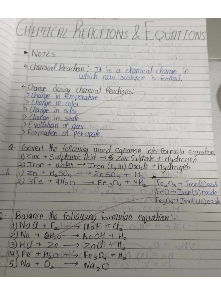 Chemical Reactions Notes | PDF