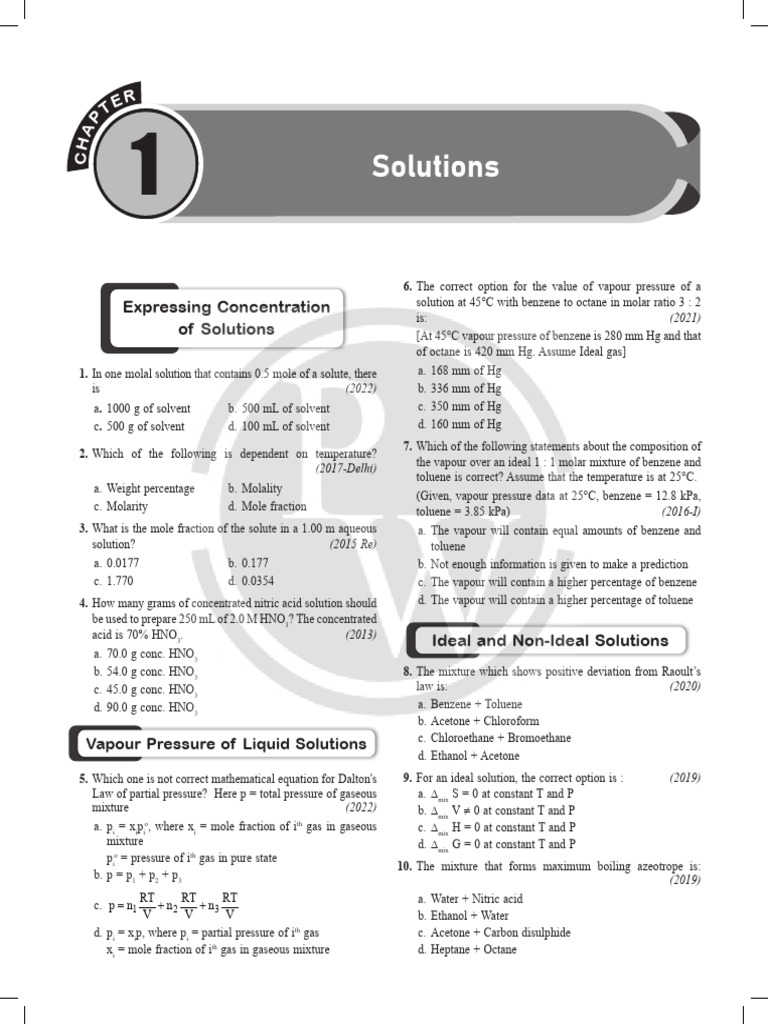 66082582ece5bc0019e06a18 - ## - Solutions PYQs | PDF | Physical Chemistry | Chemistry