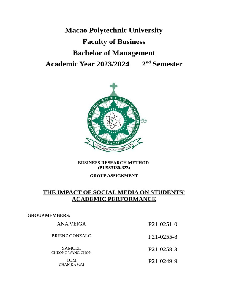 BUSINESS RESEARCH METHOD PROJECT ( THE IMPACT OF SOCIAL MEDIA ON ...