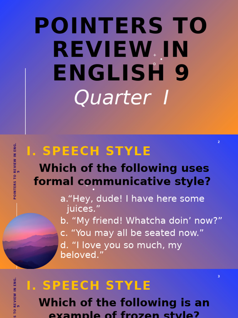 Pointers To Review in English 9 | PDF | Verb | Perfect (Grammar)
