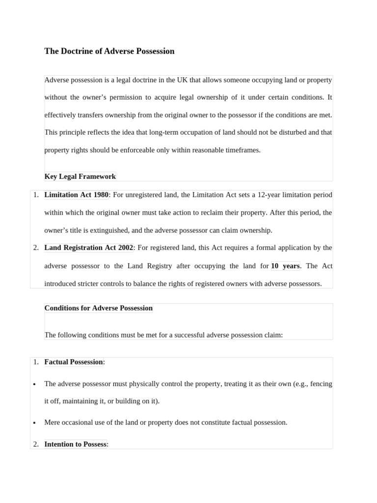 Understanding Adverse Possession in UK Law | PDF | Adverse Possession ...