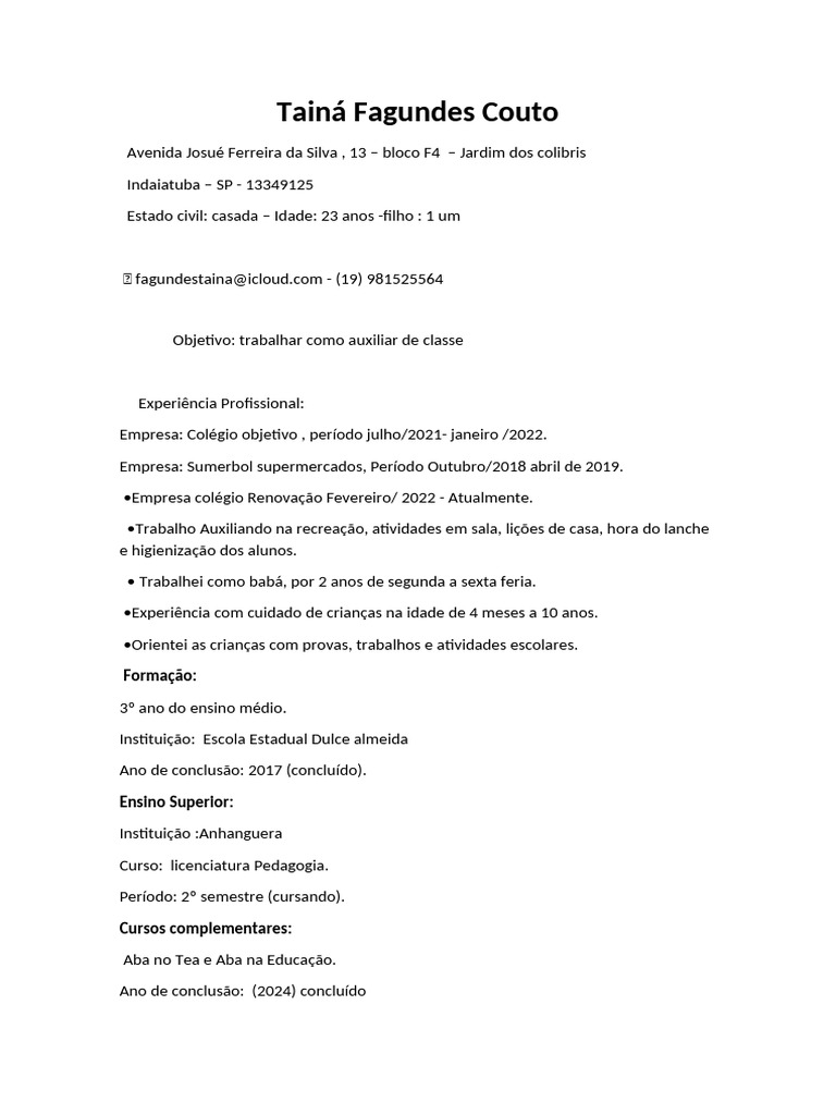 Curriculo Auxiliar de Classe 5 | PDF