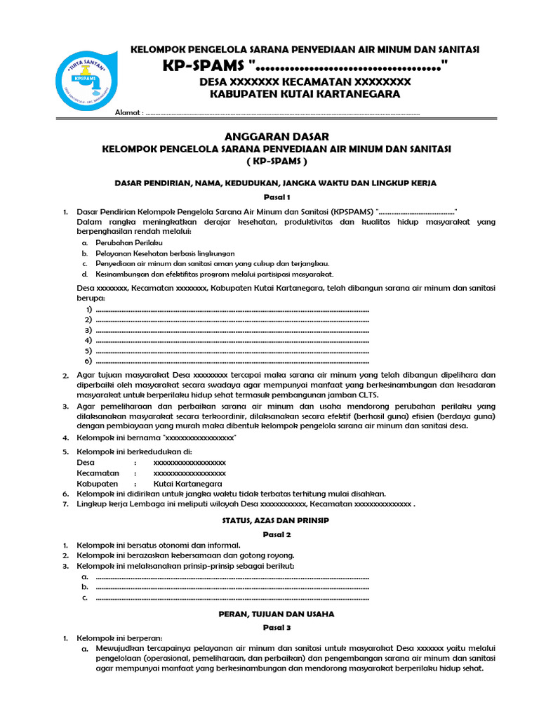 Contoh Draft Sk, Sk Iuran, Ad, Art Kpspams | PDF